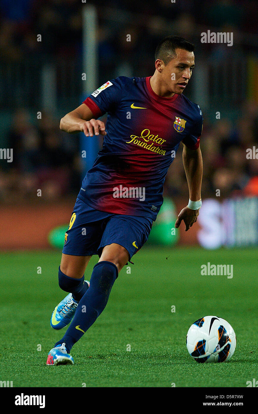 Barcelona, Spain. 6th April 2013. Alexis Sanchez (FC Barcelona), during ...