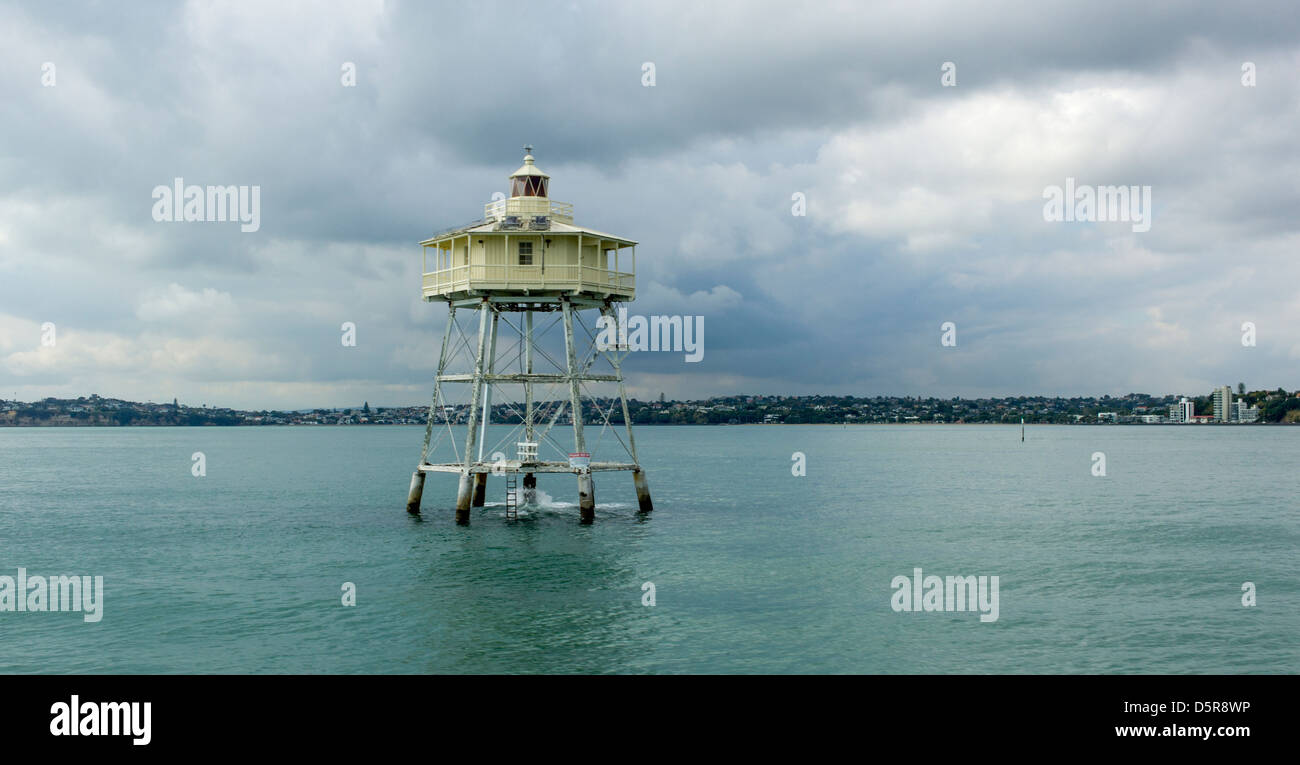Bean Rock Lighthouse, Auckland Harbour. Constructed in 1870 on an iron ...