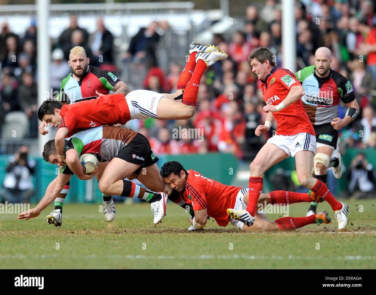 Twickenham, UK. 7th April 2013. Nick Easter of Harlequins tackled by ...