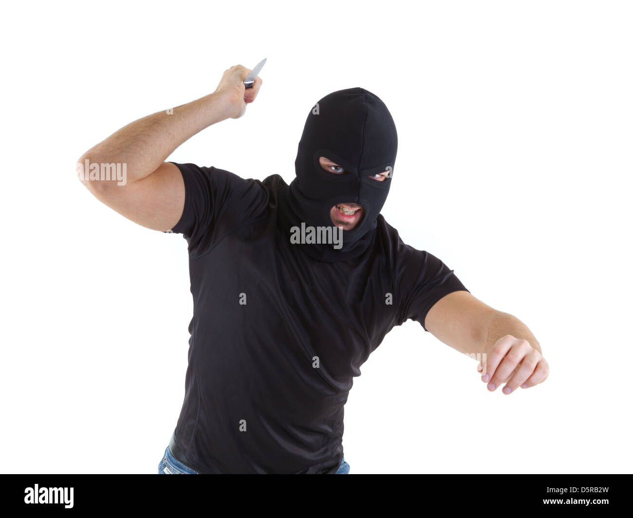 Man in a mask with a knife on a white background Stock Photo - Alamy