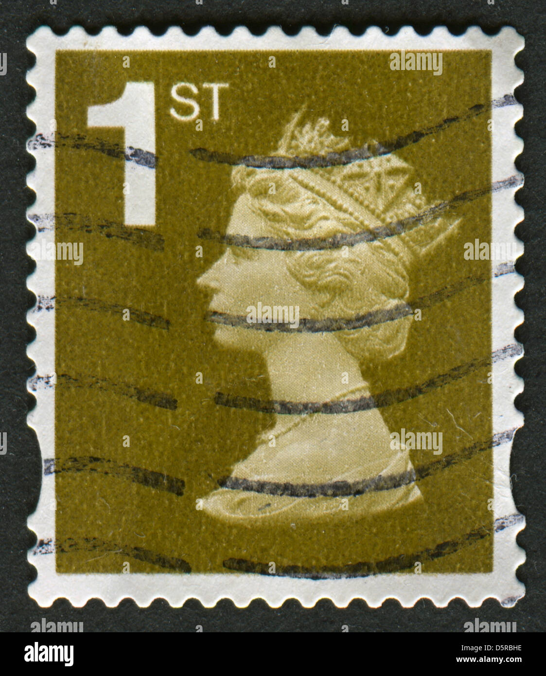 A stamp printed in UK shows image of Elizabeth II is the constitutional ...