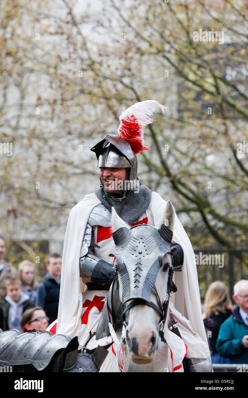St George on his horse both have armour on Stock Photo - Alamy