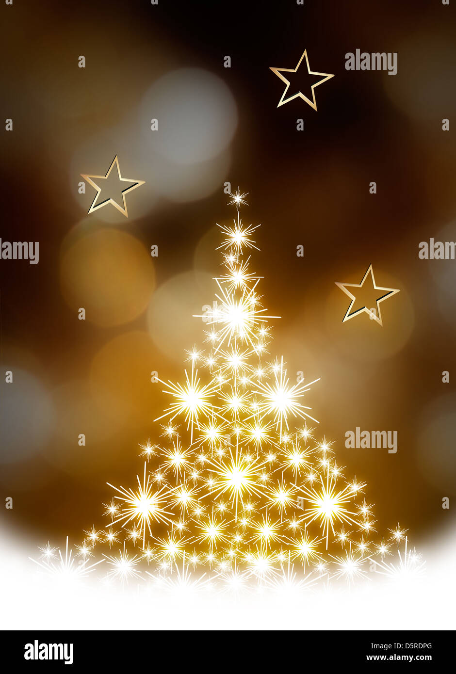 Christmas tree illustration on golden background Stock Photo - Alamy