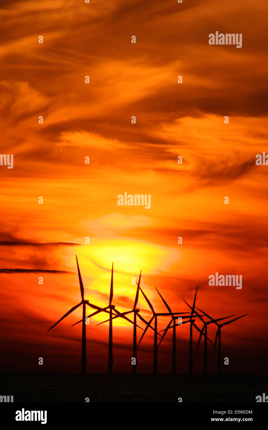 Wind Turbines at Burbo Bank, Mersey estuary,North Wirral, Cheshire ...
