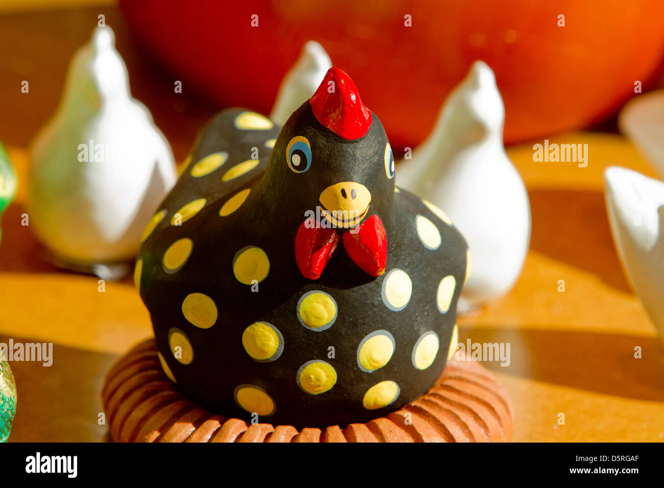 Decorative Spotted Chicken display Stock Photo - Alamy