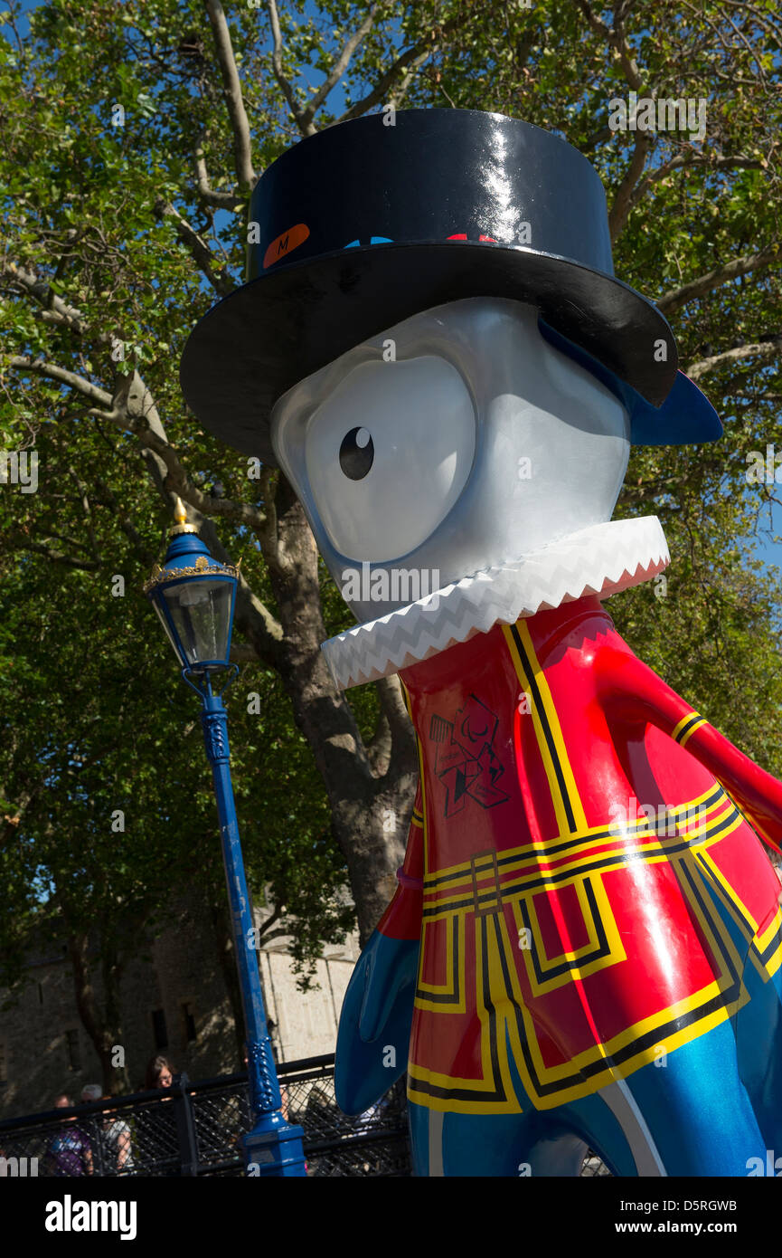 Statue of the London 2012 Paralympic mascot Mandeville dressed as a ...