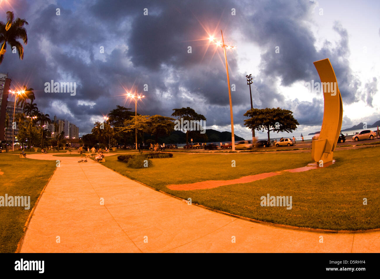 View of beach avenue monument statue at Ponta da Praia, Santos city ...