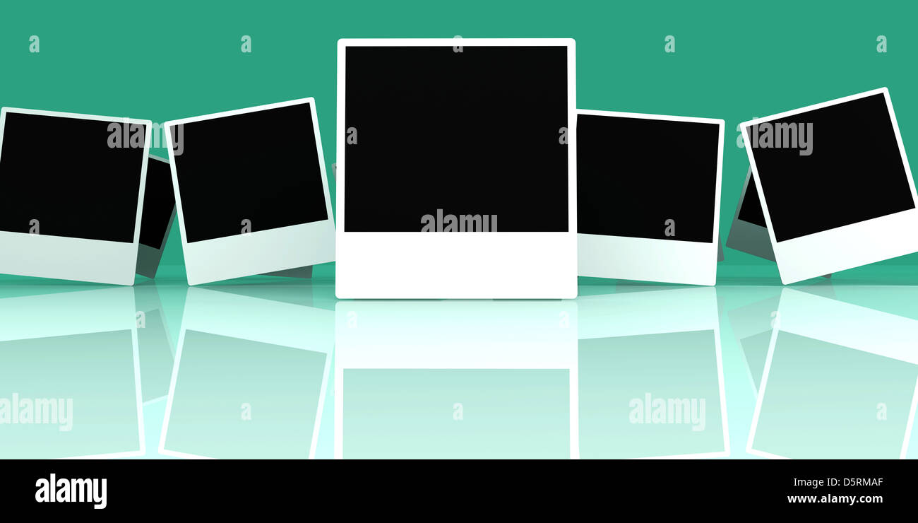 3D Illustration. Classic picture frames of instant image cameras Stock ...