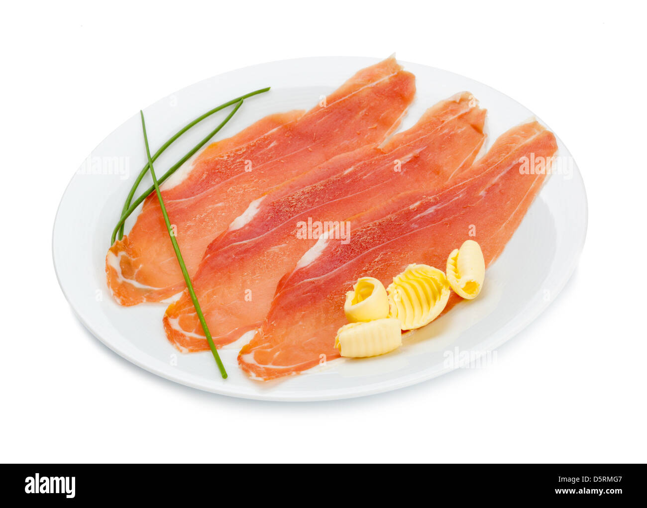 Raw ham on white background Stock Photo - Alamy
