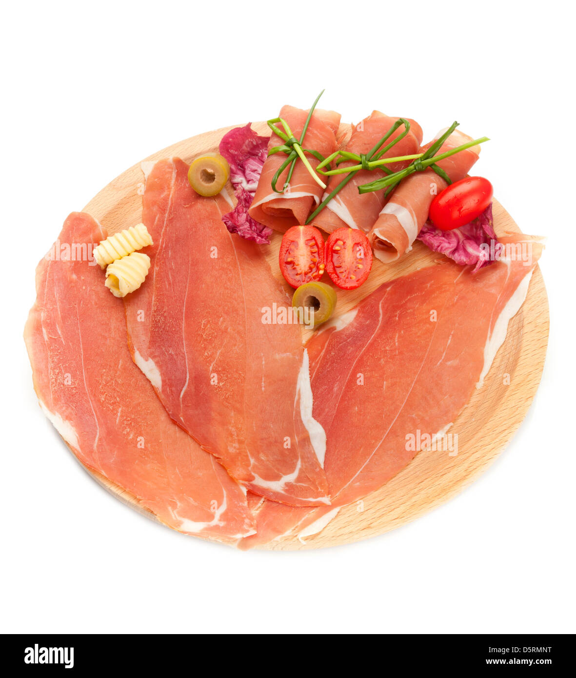 Raw ham on white background Stock Photo - Alamy
