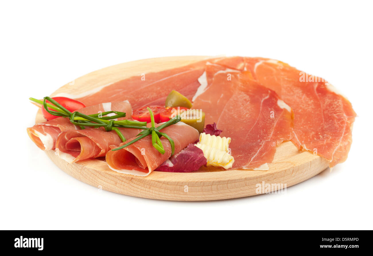 Raw ham on white background Stock Photo - Alamy