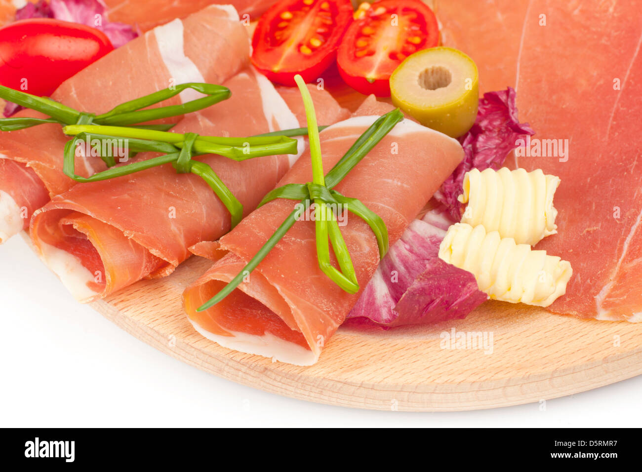 Raw ham on white background Stock Photo - Alamy