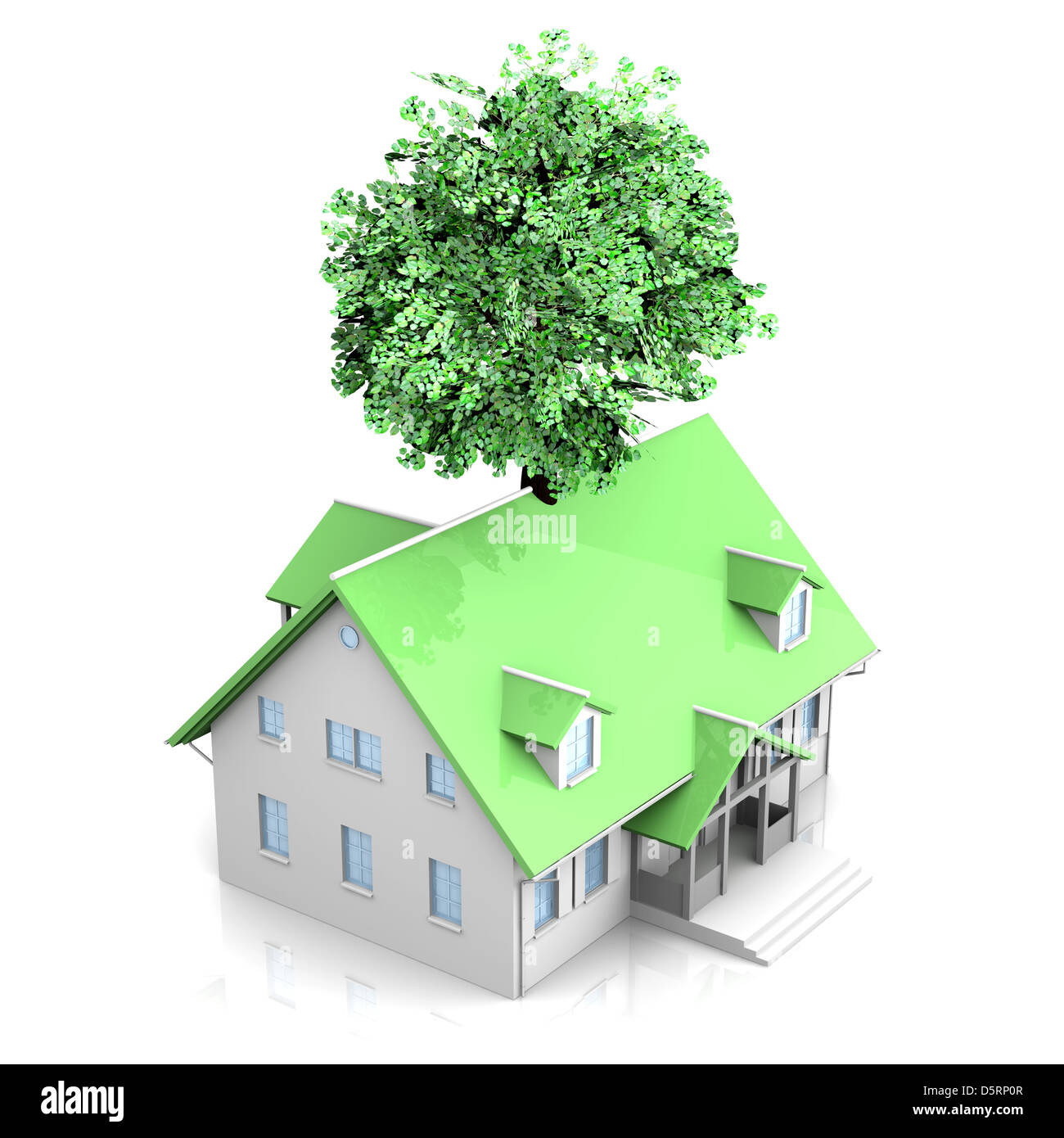 Symbol of environment and ecology. An ecological built house. 3D ...
