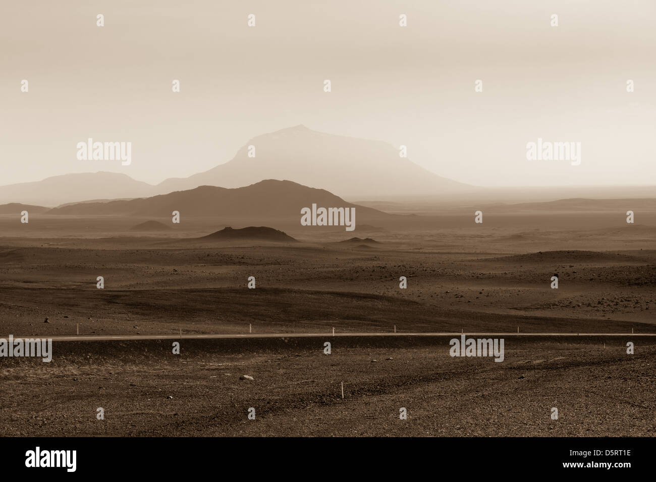 Highway through Iceland Mountains landscape. Horizontal Sepia toned ...