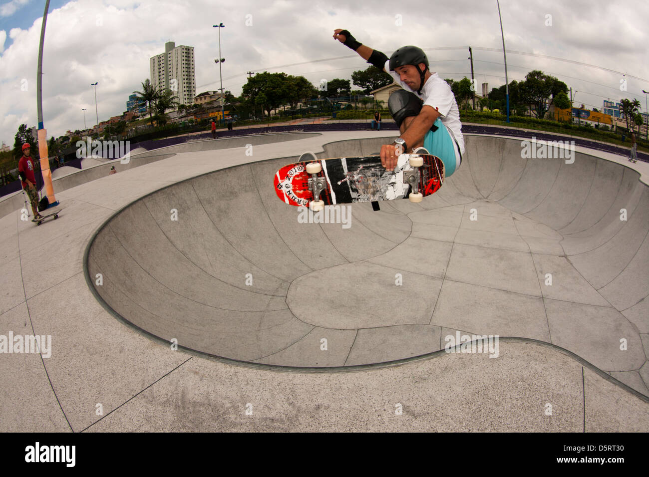 pro rider performing tricks in skateboard at São Bernardo do Campo ...