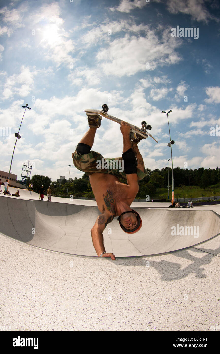 pro rider performing tricks in skateboard at São Bernardo do Campo ...