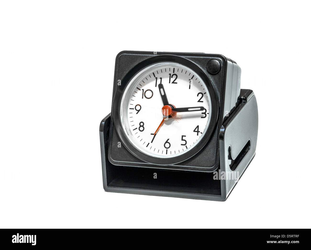 Black alarm clock isolated on white background Stock Photo - Alamy