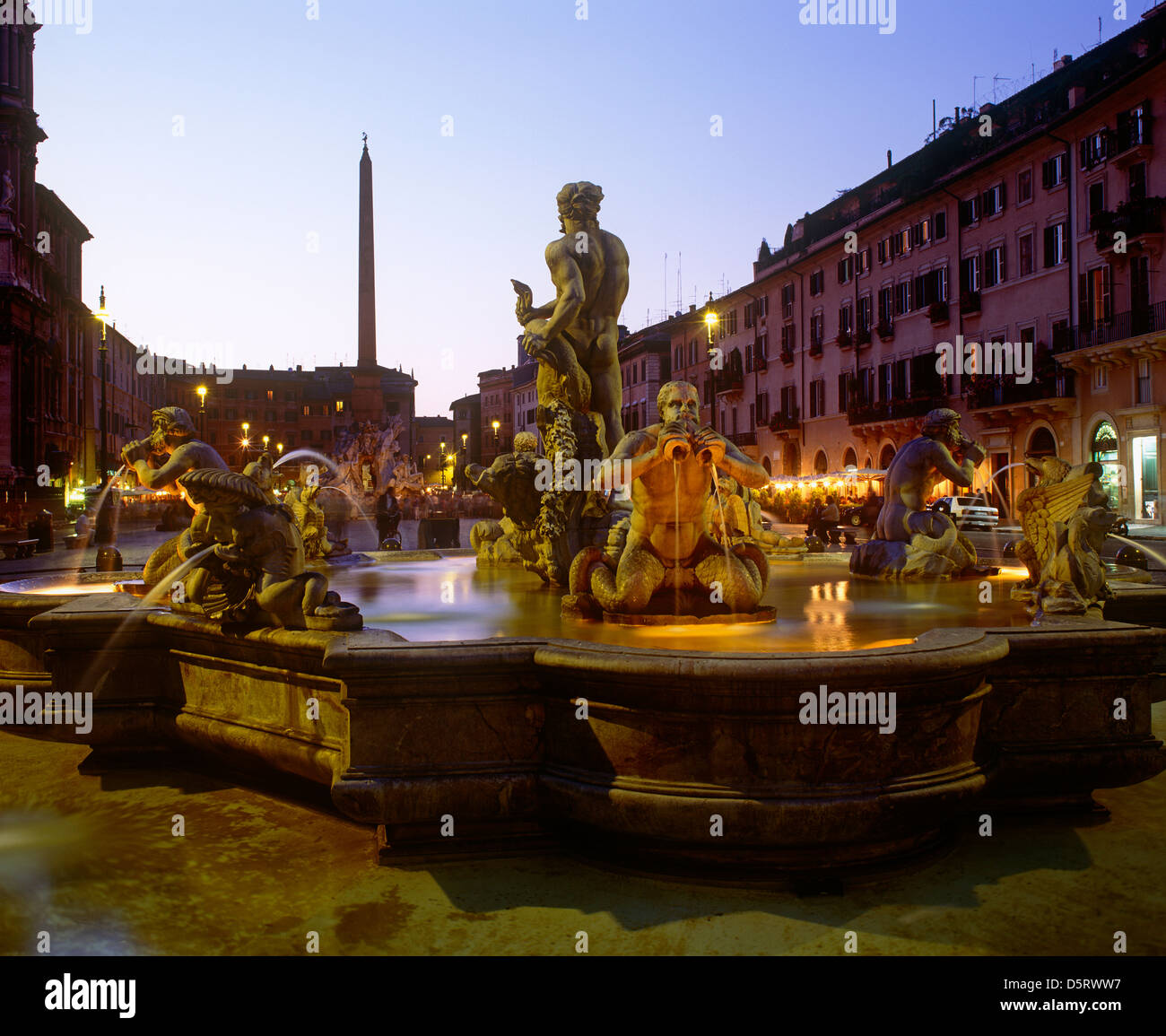 Piazza Navona at dusk, Rome, Lazio, Italy Stock Photo - Alamy