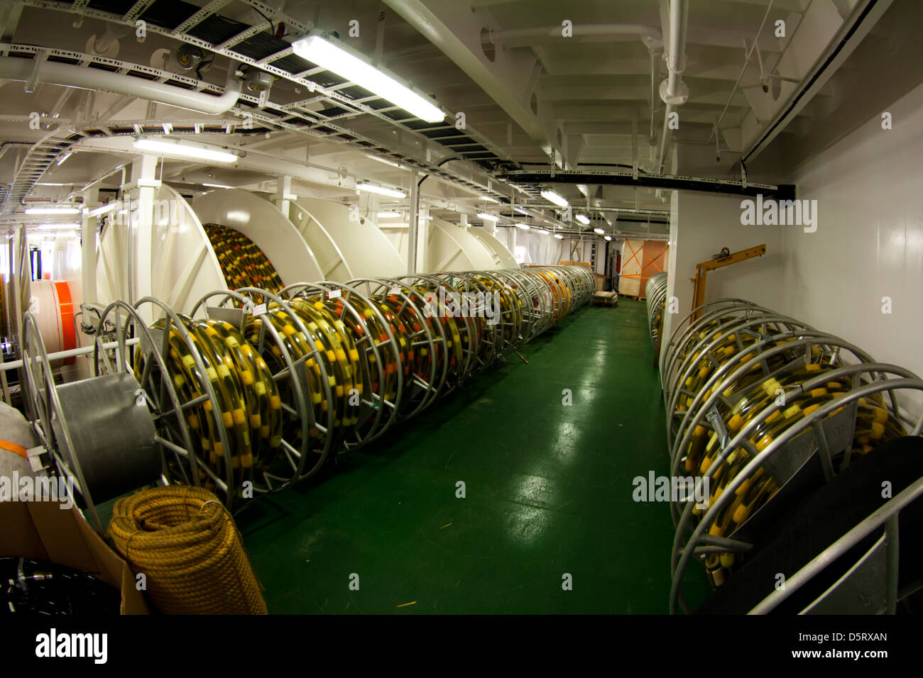 Cable deck inside the Ramform sovereign seismic vessel Stock Photo - Alamy