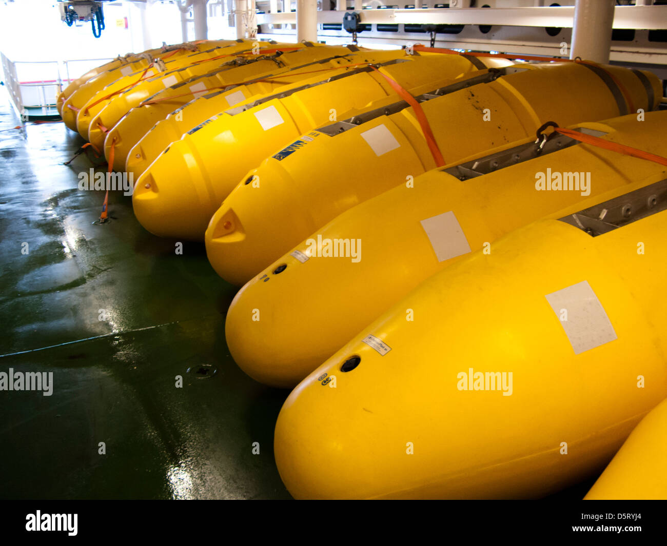 seismic buoy gear at streamer deck inside a Seismic vessel Stock Photo ...
