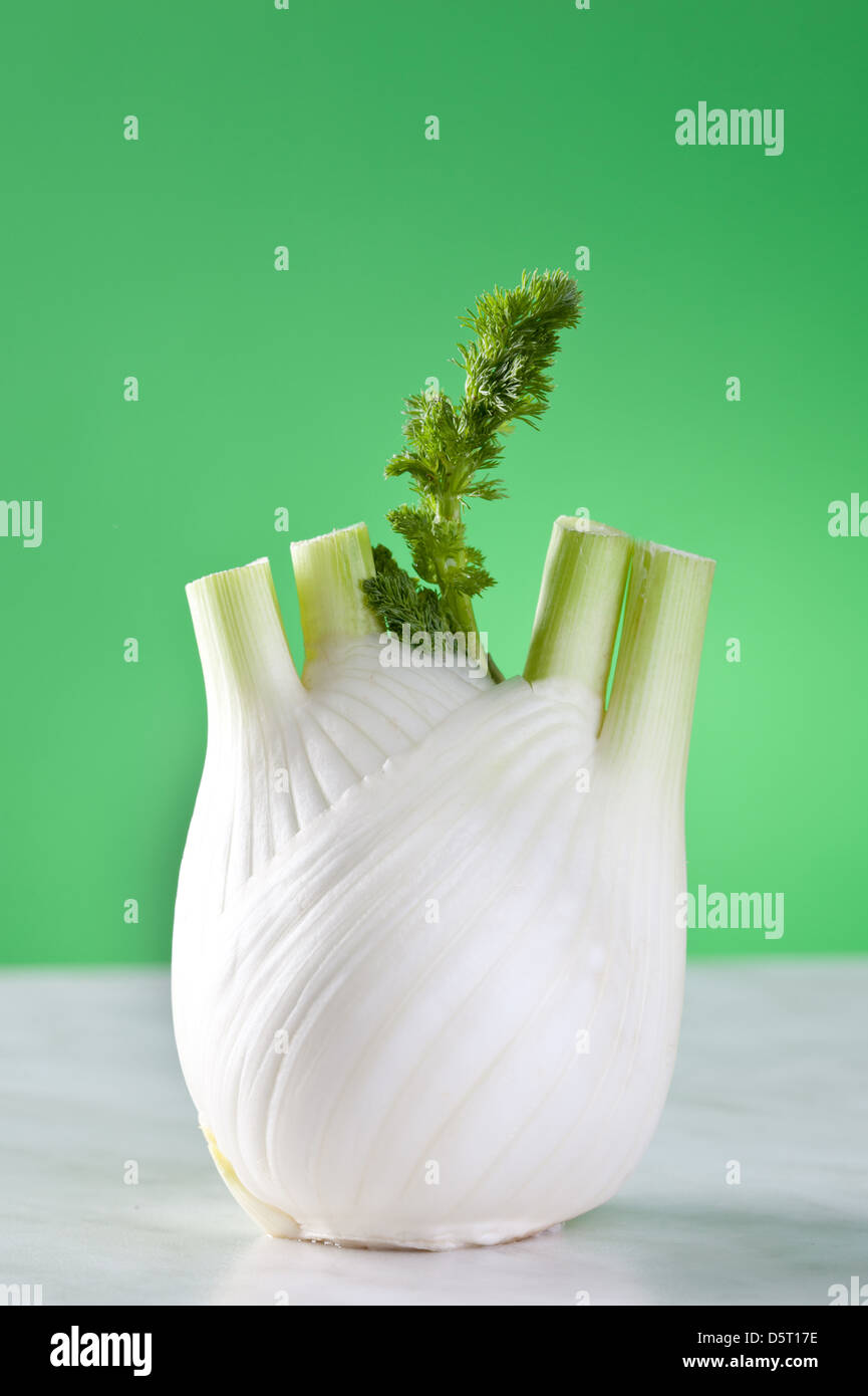 Fresh fennel on green background Stock Photo - Alamy
