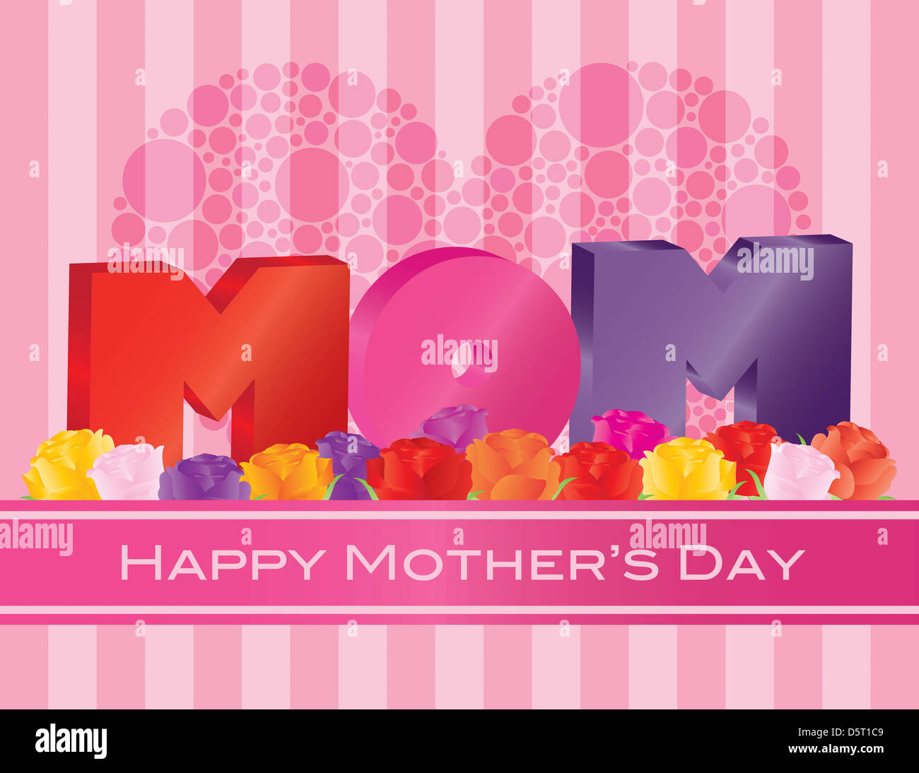 Happy Mothers Day MOM Alphabets with Heart Shape Polka Dots and Roses ...