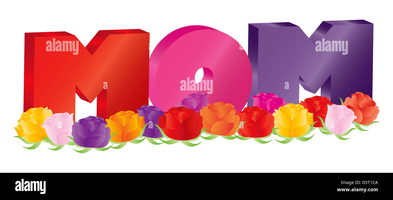 Happy Mothers Day Colorful MOM Alphabet Letters with Roses Isolated on ...