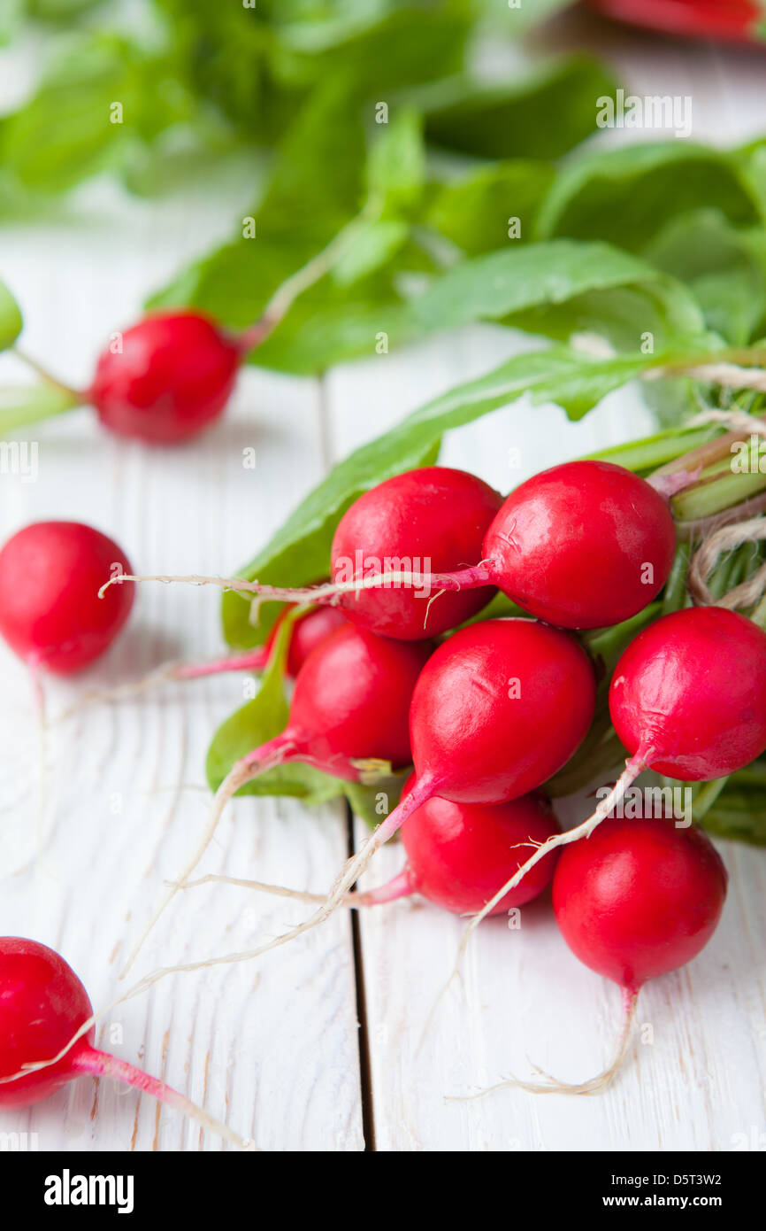 bunch fresh red radish with leaves, food Stock Photo - Alamy