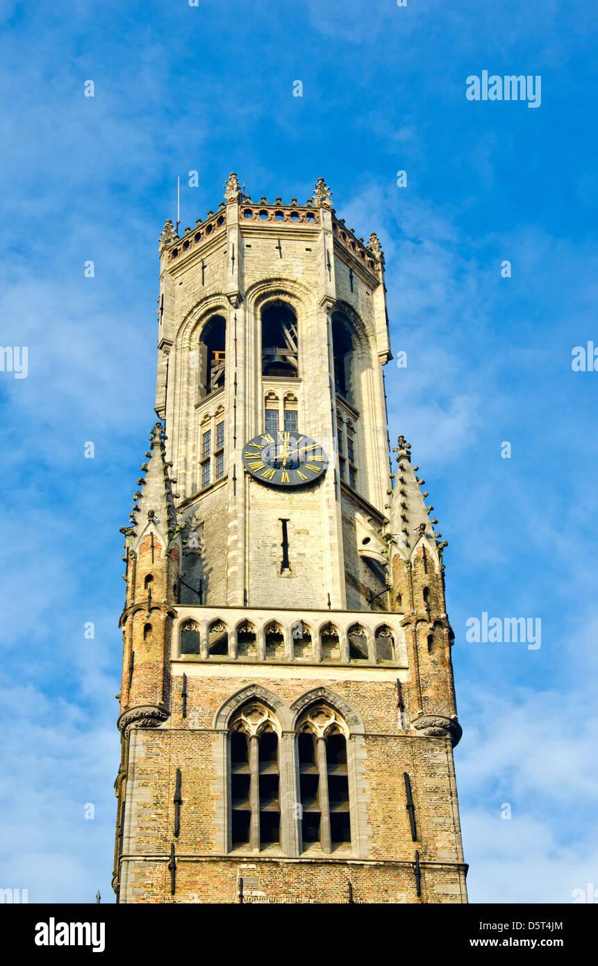 ancient medieval tower with clock in Bruge, Belgium Stock Photo - Alamy