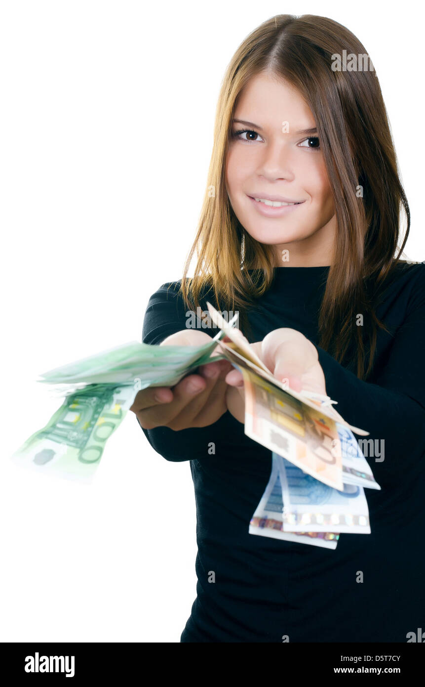 The beautiful girl with euro banknotes Stock Photo - Alamy