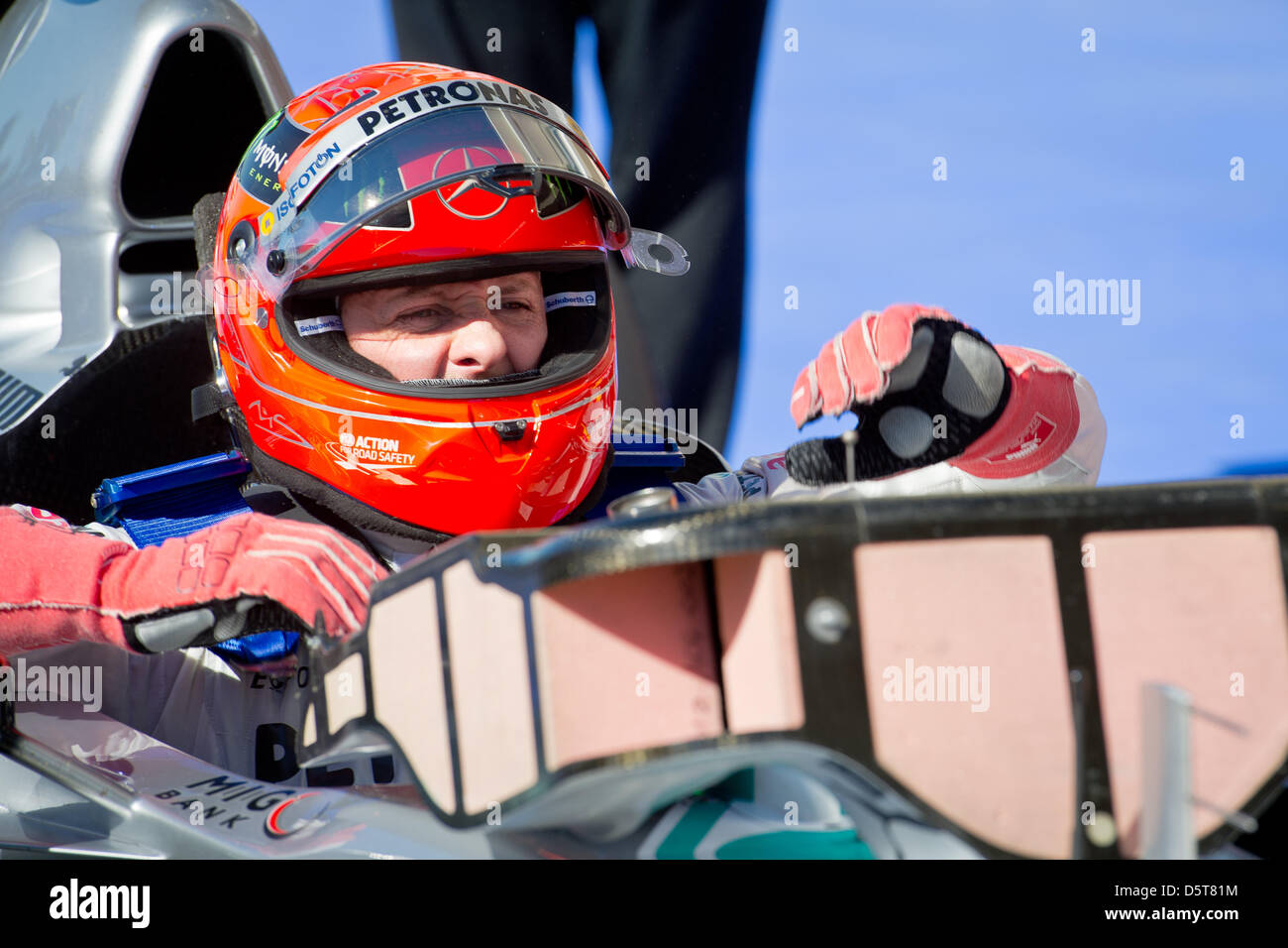 German Formula One driver Michael Schumacher of Mercedes AMG climbs out ...