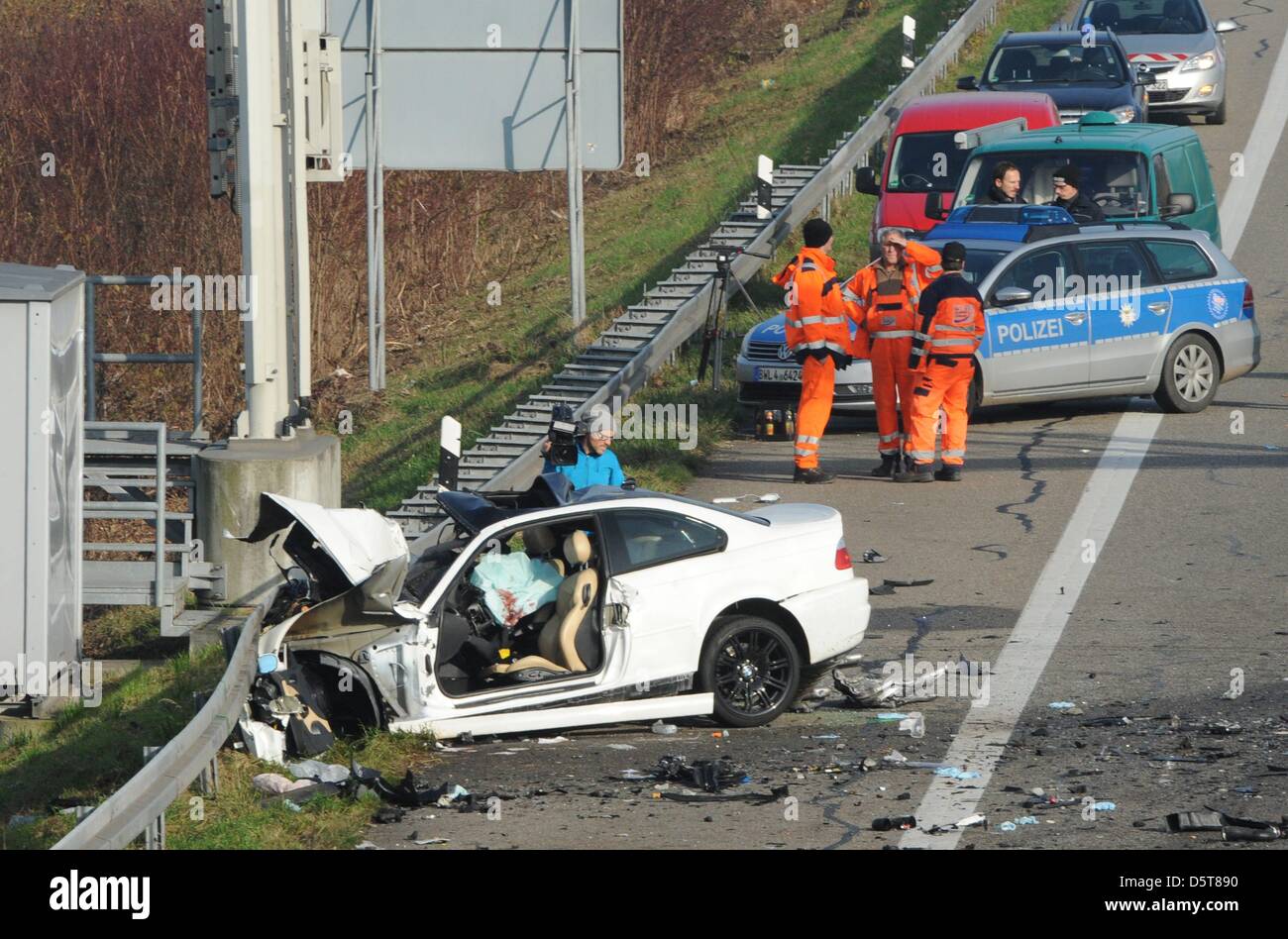 View of the car of the wrong way driver causing an accident on the A5 ...