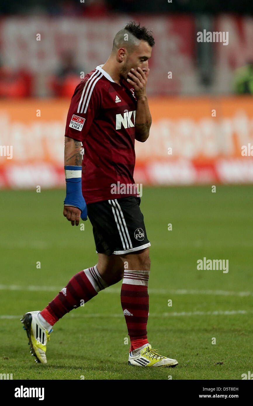 Nuremberg's Timo Gebhart is sent off during the Bundesliga soccer match ...