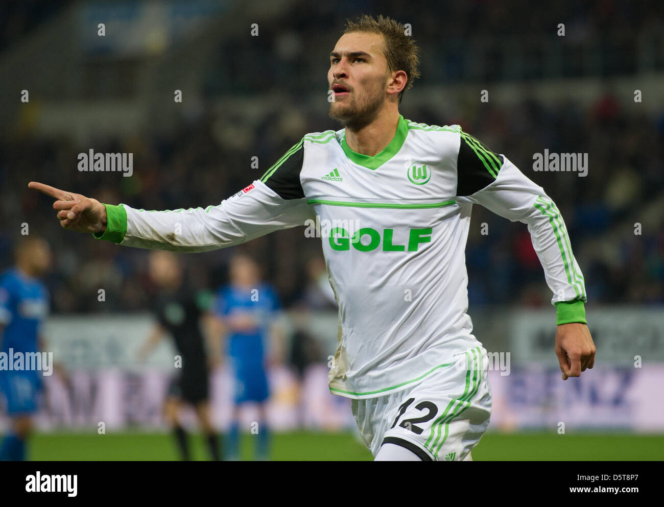 Wolfsburg's Bas Dost celebrates his 2-0 goal during the German ...