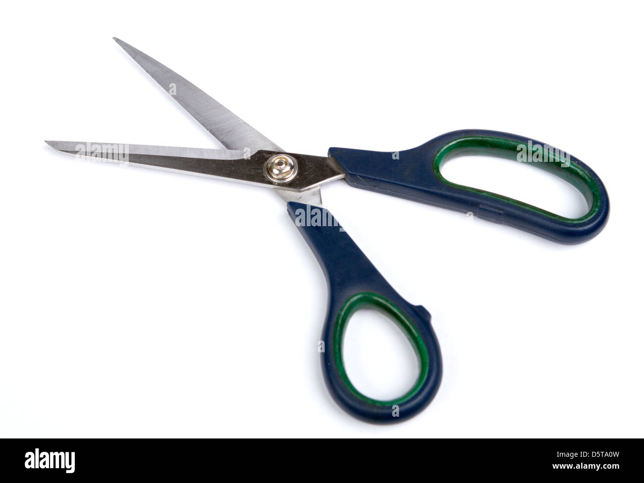 Pair of blue handled scissors isolated on white Stock Photo - Alamy