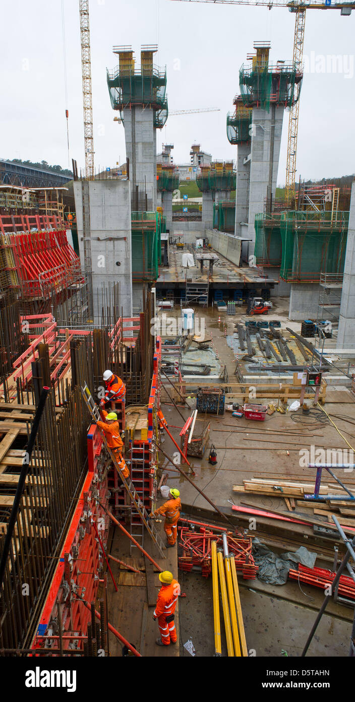 Concrete columns are pictured at the construction site for the new boat ...