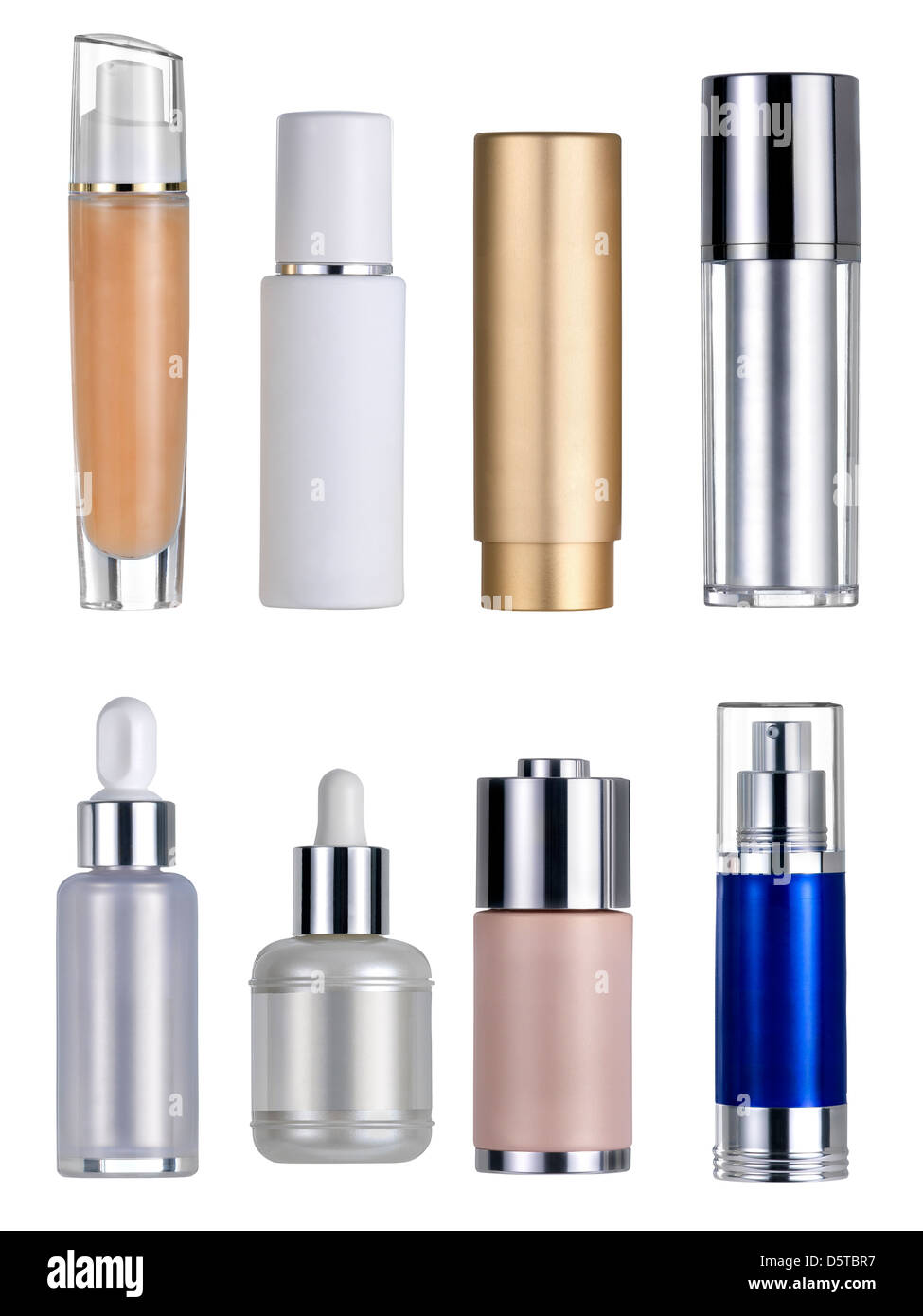 Bottles different cosmetic products Cut Out Stock Images & Pictures - Alamy