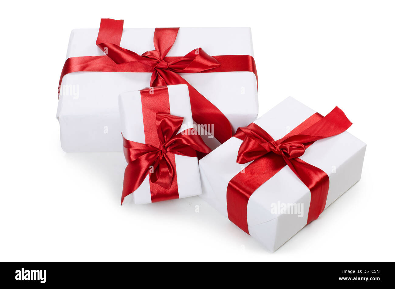 Box with a gift with a red tape Stock Photo - Alamy