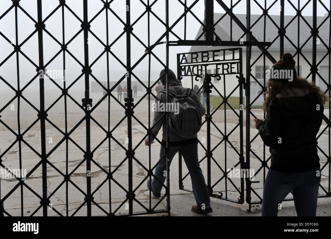 View of the main gate at Dachau concentration camp where prisoners ...