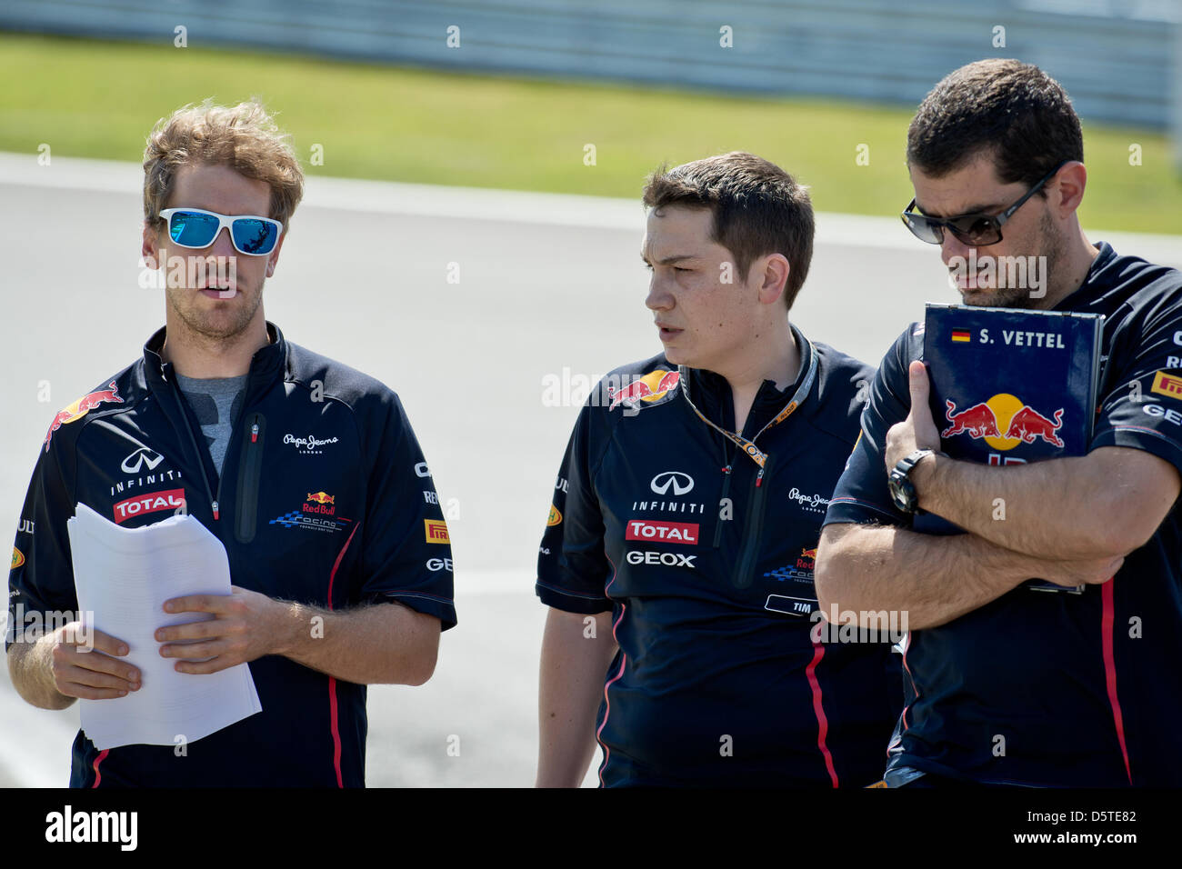 German Formula One driver Sebastian Vettel (L-R) of Red Bull, his ...