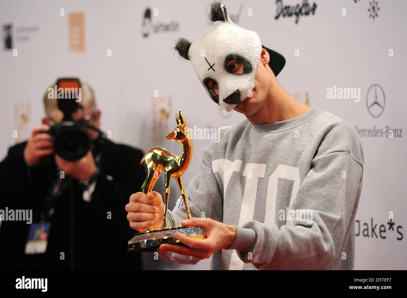 German rapper Cro with the Bambi trophy during the award ceremony in ...