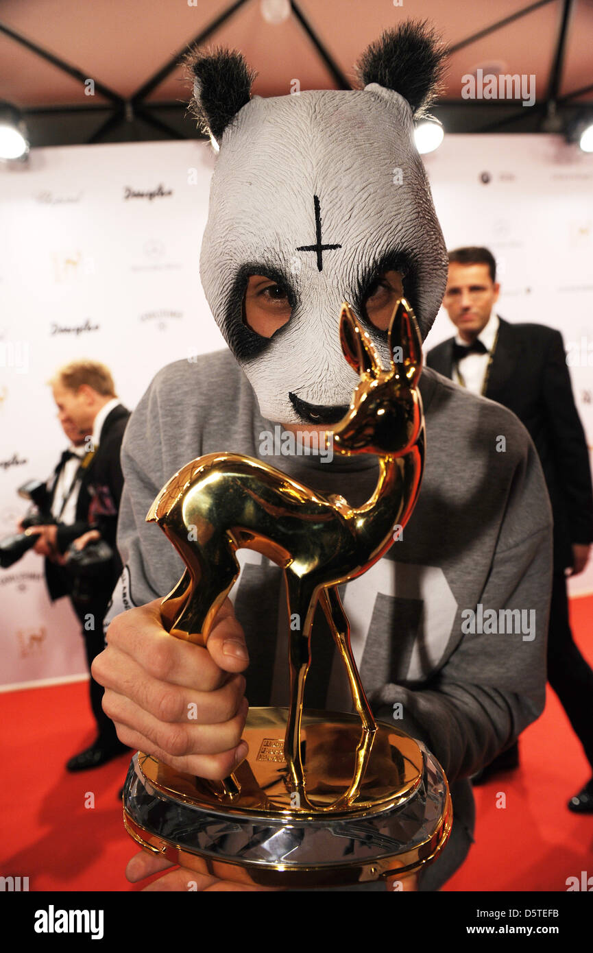 Rapper Cro with the Bambi trophy during the award ceremony in ...