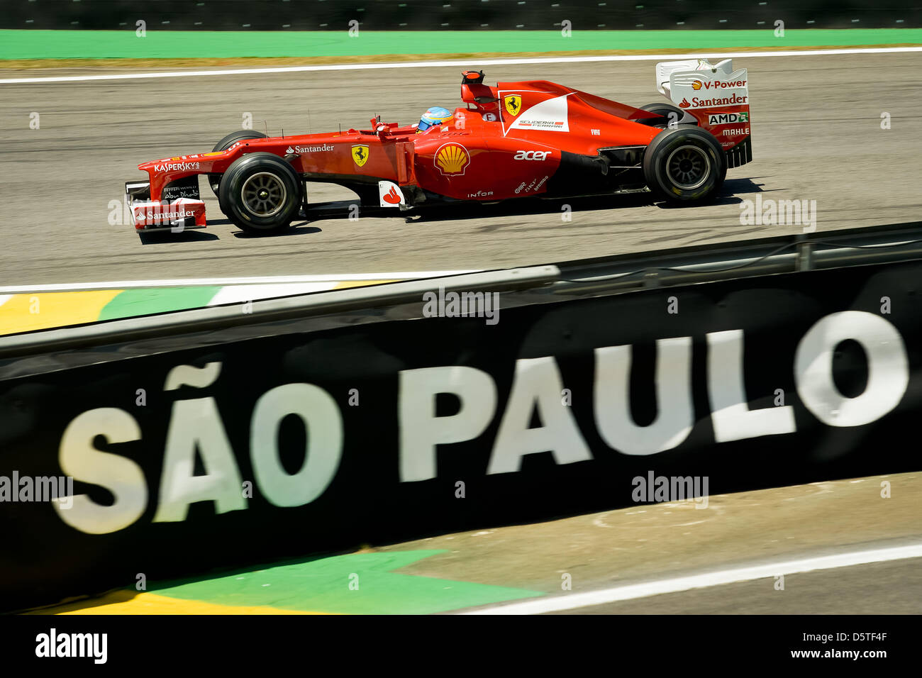 Spanish Formula One driver Fernando Alonso of Ferrari steers his car ...