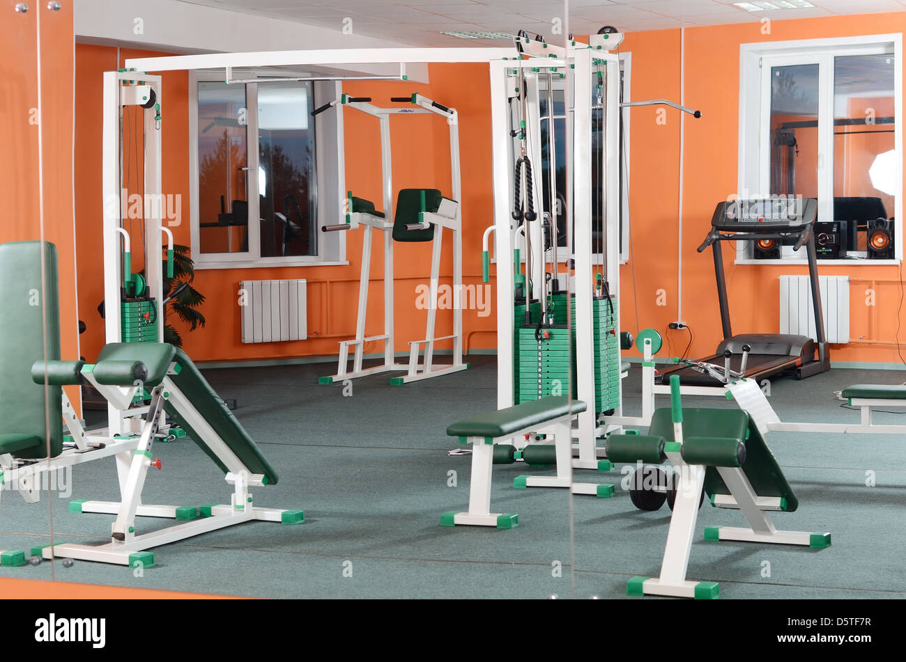 Sports hall with training apparatus Stock Photo - Alamy