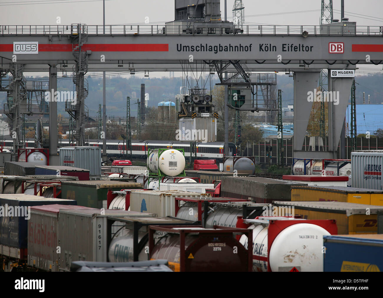 Container are loaded from trucks onto trains and vice versa at ...