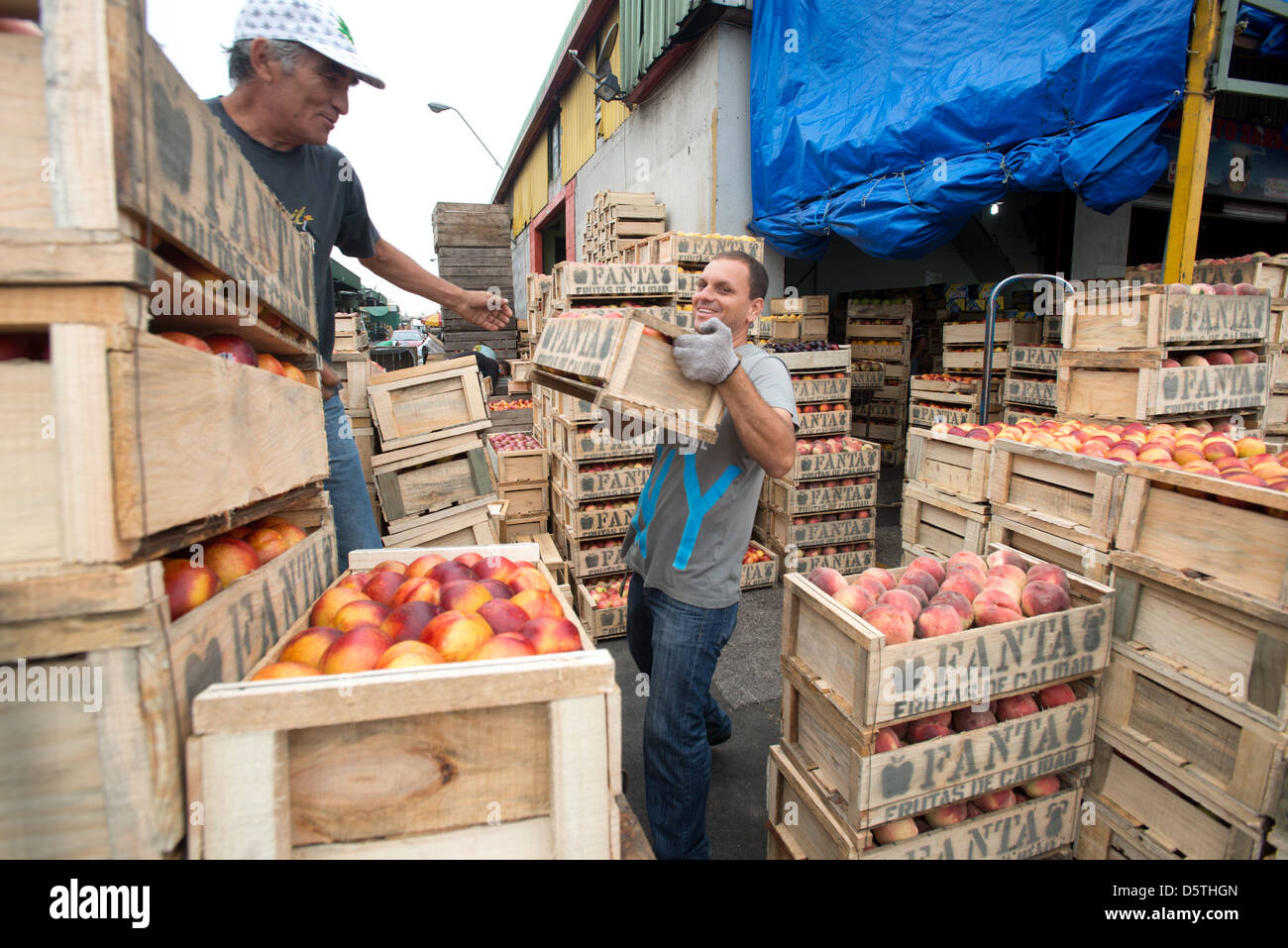 Crates of fruit at Lo Valledor central wholesale produce market in ...
