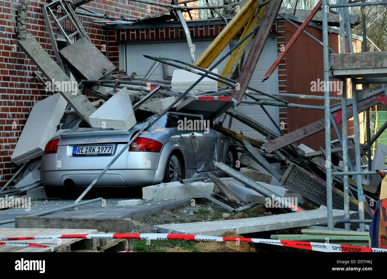 Scaffolding dropped on a car in Marl, Germany, 25 November 2012. Due to ...