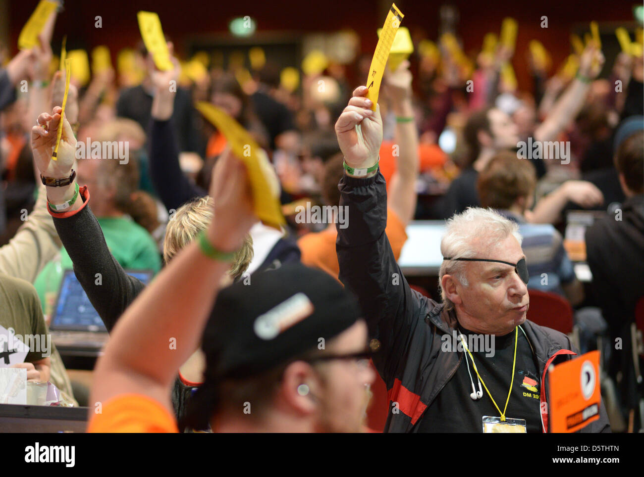 Members of the German Pirate Party (Piraten), among them one with an ...
