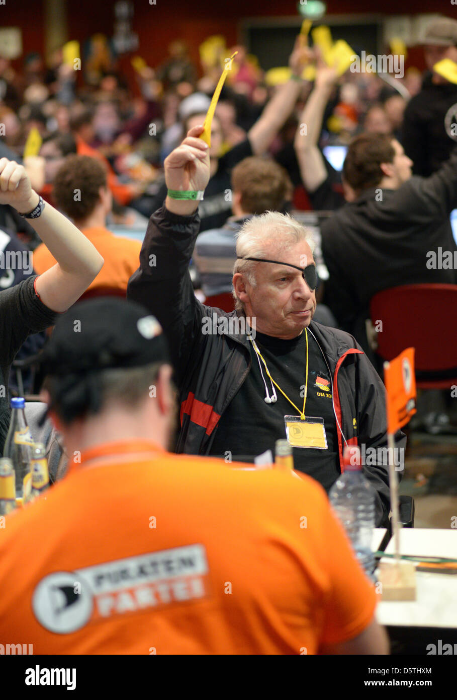 Members of the German Pirate Party (Piraten), among them one with an ...