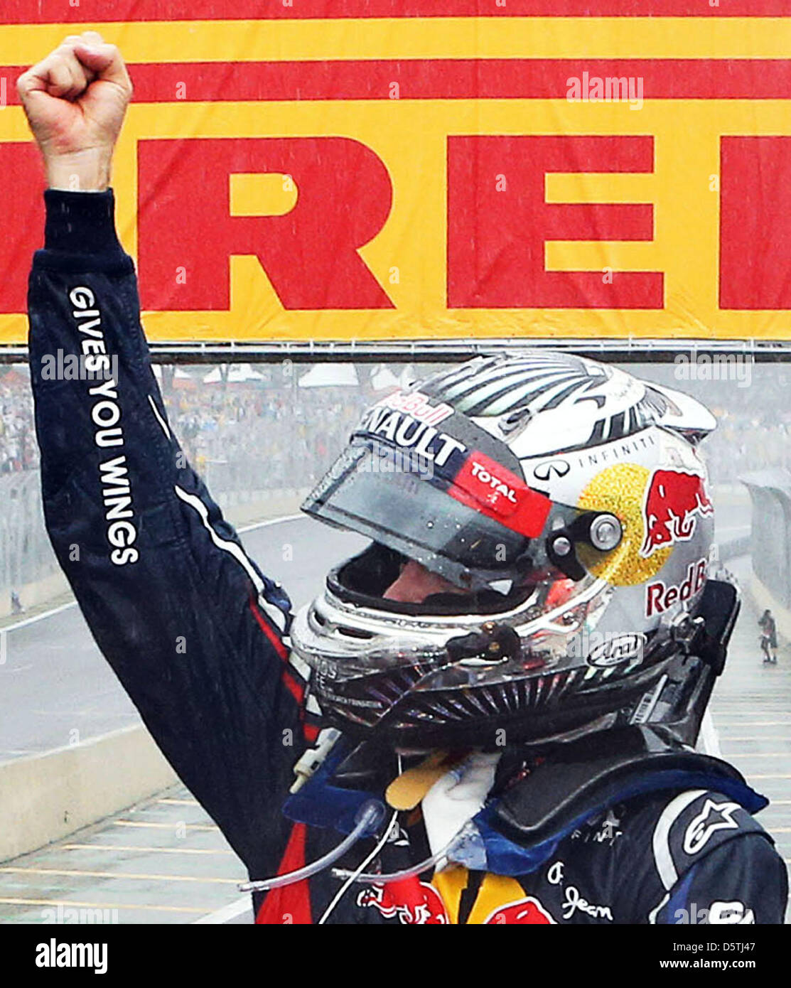 German Formula One driver Sebastian Vettel of Red Bull celebrates his ...